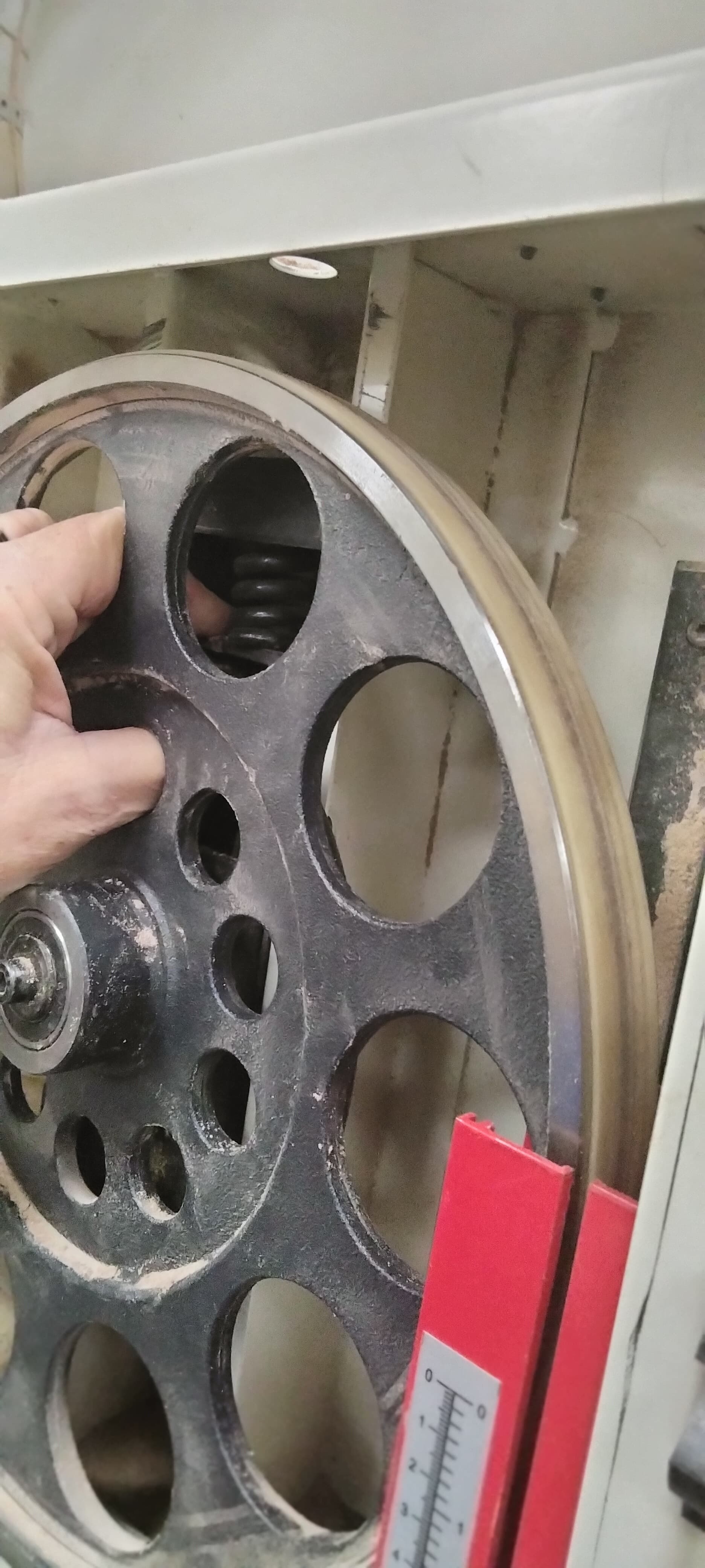 Bandsaw upper wheel assembly not put back together correctly - Woodshop ...